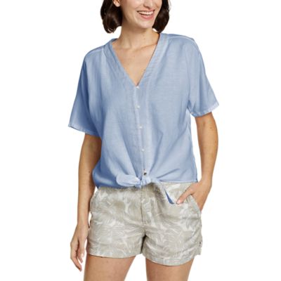 Women's Beach Light Linen Tie-front Top | Eddie Bauer