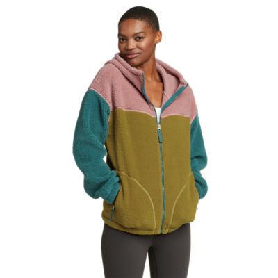 Women's We Wander Faux Shearling Fleece Hooded Jacket - Color Blocked ...